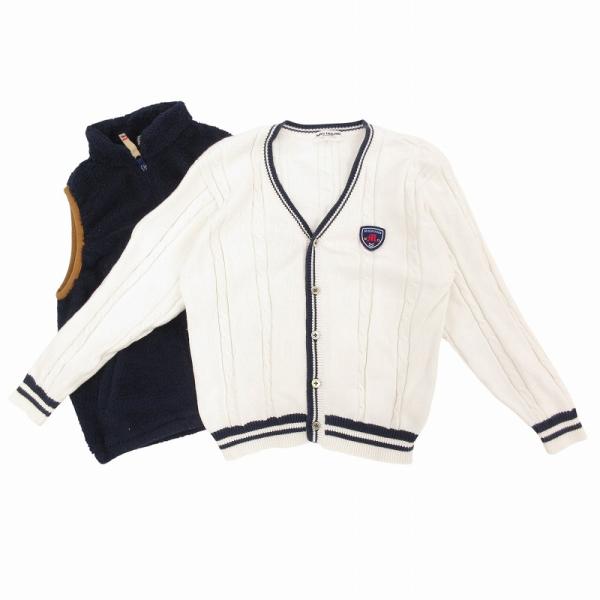 ミキハウス mikihouse 子ども服 2点セット コットンニットカーディガン ボアベスト 男の子 130 白系 紺系 /UO ■GY14 キッズ【ブランド】ミキハウス mikihouse【表記サイズ】130【実寸サイズ】セット販売のため...