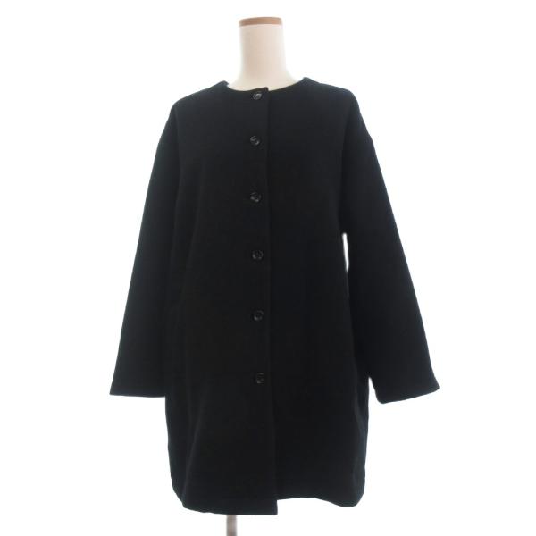 コメンスメント Commencement コート ノーカラー 長袖 F 黒 ブラック レディース【表記サイズ】F【実寸サイズ】肩幅：53cm　身幅：54cm　着丈：81cm　袖丈：50cm　　【素材】身生地　ウール70％、ポリエステル20％...