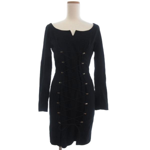 49アベニュー ジュンコシマダ 49AV. junko shimada ワンピース タイト 長袖 編み上げ レースアップ ひざ丈 9 黒 ブラック【ブランド】49アベニュー ジュンコシマダ 49AV. junko shimada【表記サイズ...