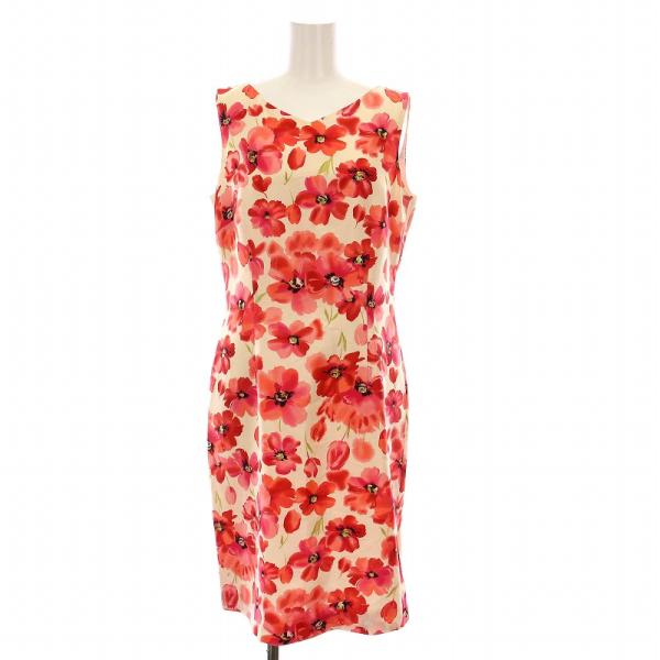タルボット TALBOTS ワンピース ノースリーブ ひざ丈 花柄 シルク 4 赤 ピンク ベージュ /YM レディース【ブランド】タルボット TALBOTS【表記サイズ】4【実寸サイズ】肩幅：35cm　身幅：44cm　袖丈：-cm　総丈：...