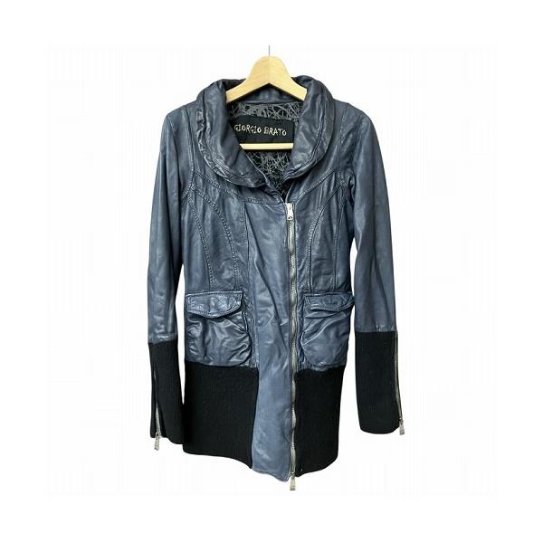 ジョルジオブラット GIORGIO BRATO レザー ライダース ジャケット 紺 Bネイビー 42 Lサイズ位 ■GY41 レディース【ブランド】ジョルジオブラット GIORGIO BRATO【表記サイズ】42Lサイズ位※実寸サイズをご確...