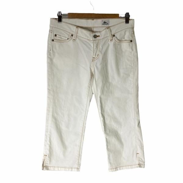 ラコステ LACOSTE ハーフデニムパンツ クロップド丈 42 白 ホワイト HF035E レディース【ブランド】ラコステ LACOSTE【表記サイズ】42【実寸サイズ】ウエスト：75cm　もも幅：24cm　裾幅：18.5cm　股上：18...