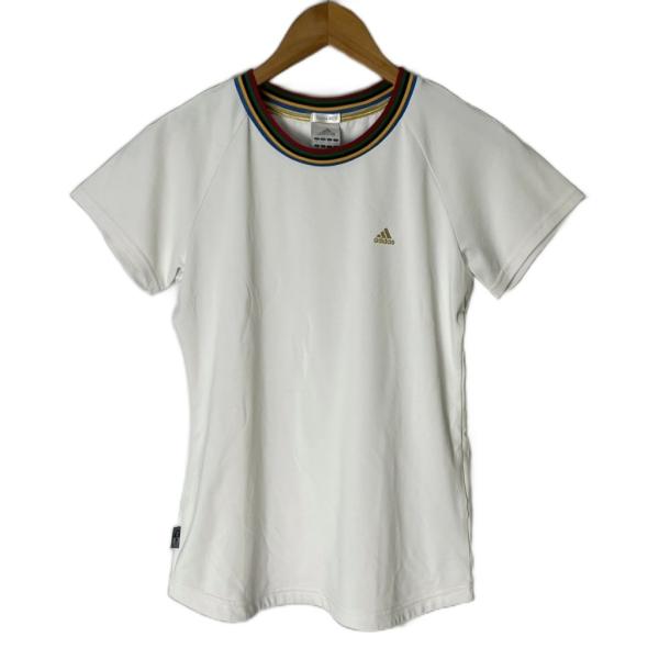 アディダス adidas Clima365 ラメロゴ Tシャツ 半袖 カットソー ライン クルーネック ラグランスリーブ M 白 ホワイト レディース【ブランド】アディダス adidas【表記サイズ】M【実寸サイズ】身幅：40cm　着丈：5...