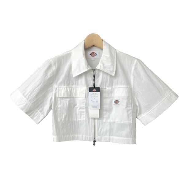 未使用品 マウジー MOUSSY × DICKIES（R）ディッキーズ タグ付き ZIP UP WORK シャツ ブラウス ブルゾン 半袖 F 白【ブランド】マウジー MOUSSY【表記サイズ】FREE【実寸サイズ】肩幅：42cm　身幅：4...