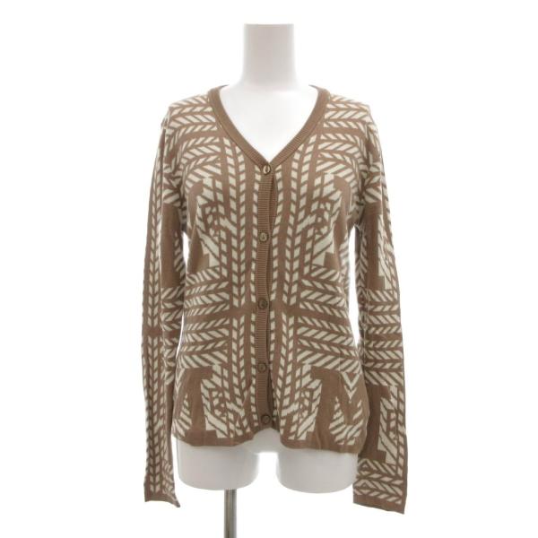 マサゴ MASAGO カーディガン ニット 幾何学模様 M 茶 ブラウン 白 ホワイト /JS レディース【表記サイズ】M【実寸サイズ】肩幅：約42cm　身幅：約47cm　袖丈：約69cm　着丈：約64cm　　【素材】レーヨン 綿【色】茶 ...