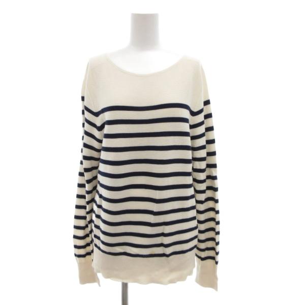 マルティジャーニ Martigiani ニット セーター 長袖 ボーダー L ホワイト ネイビー /JS レディース【表記サイズ】L【実寸サイズ】肩幅：約42cm　身幅：約50cm　袖丈：約71cm　着丈：約67cm　　【素材】綿80% 絹...