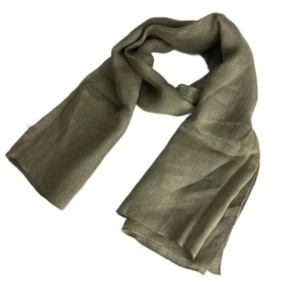 ジュエ カシミヤ jue &amp; kashmere リネン ストール 無地 大判 カーキ レディース【表記サイズ】-【実寸サイズ】全長（フリンジ含まず）：208cm　幅：74cm　　【素材】リネン100％【色】カーキ【仕様】-【状態】使...