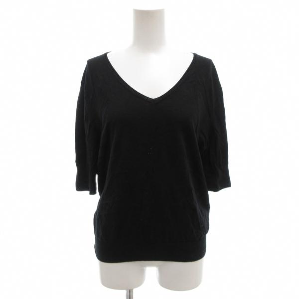 Chancery Lane Vネックニット セーター 半袖 L 黒 ブラック /FF レディース【表記サイズ】L【実寸サイズ】肩幅：42cm　身幅：42cm　袖丈：28cm　着丈：52cm　　【素材】綿【色】黒 ブラック【状態】・全体に細か...