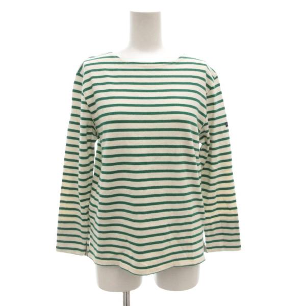 Hampstead 長袖 カットソー Tシャツ ボートネック 38 白 ホワイト 緑 グリーン ボーダー /FF ■GY43 レディース【表記サイズ】38【実寸サイズ】肩幅：40cm　身幅：43cm　袖丈：50cm　着丈：53cm　　【素材...