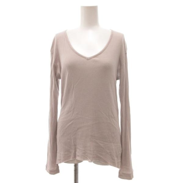 シャマ SHAMA Vネック リブニット 長袖 カットソー ロンT 38 グレージュ /YJ ■GY43 レディース【ブランド】シャマ SHAMA【表記サイズ】38【実寸サイズ】肩幅：44cm　身幅：42cm　着丈：70cm　袖丈：62cm...