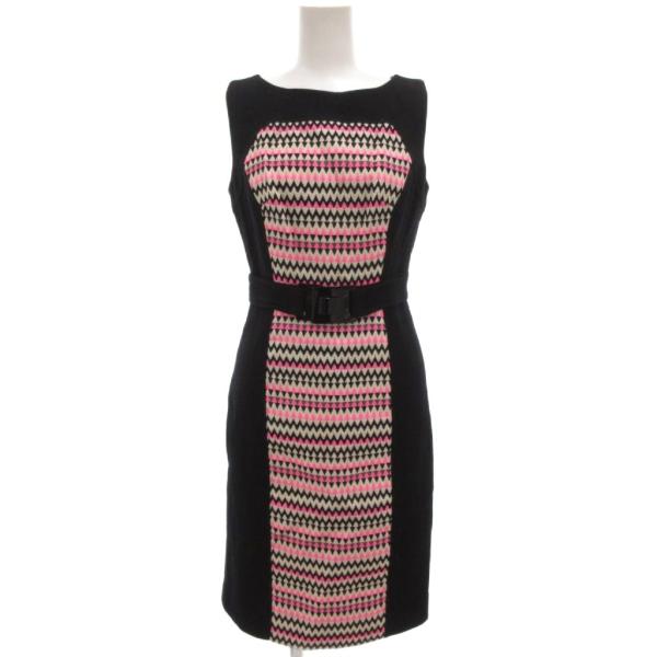 ミリー milly ノースリーブワンピース ベルト 0 黒 ブラック ピンク ひざ丈 総柄  /GV ■GY43 レディース【ブランド】ミリー milly【表記サイズ】0【実寸サイズ】肩幅：32cm　身幅：39cm　袖丈：--cm　総丈：9...