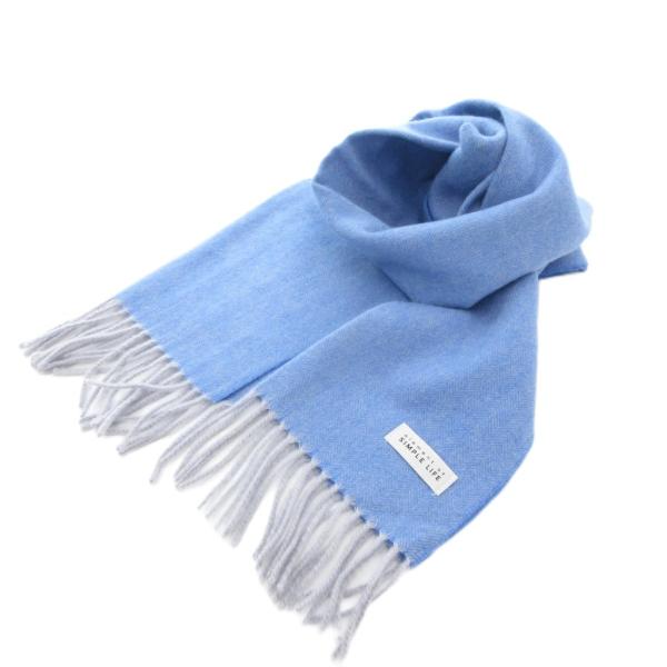 SIMPLE LIFE 美品 マフラー ストール フリンジ カシミヤ混 ブルー /KR メンズ【表記サイズ】-【実寸サイズ】全長（フリンジ含まず）：153cm　幅：33cm　　【素材】毛 カシミヤ10%【色】青 ブルー 【状態】使用感が少な...