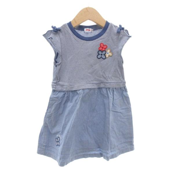 ミキハウス mikihouse ワンピース 100 ひざ丈 半袖 花 刺繍 青 ブルー /AE ■GY14 キッズ【ブランド】ミキハウス mikihouse【表記サイズ】100【実寸サイズ】肩幅：23cm　身幅：25cm　袖丈：4cm　着丈...