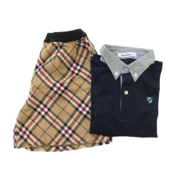 ファミリア Familiar 2点セット ポロシャツ ショートパンツ 140 半袖 クレリックカラー チェック柄 紺 ネイビー ベージュ /NU ■GY14【ブランド】ファミリア Familiar【表記サイズ】140【実寸サイズ】※セット販...