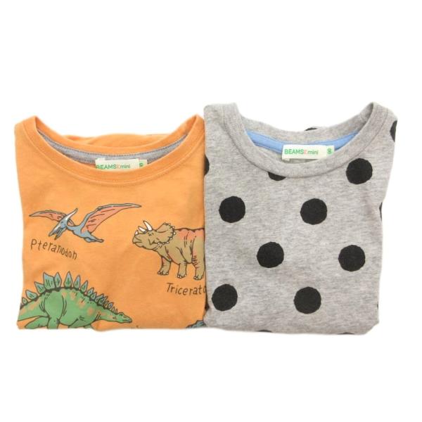ビームス BEAMS ：mini 2点セット Tシャツ 半袖 恐竜プリント ドット柄 オレンジ グレー /NU ■GY14 キッズ【ブランド】ビームス BEAMS【表記サイズ】90×2【実寸サイズ】※セット販売のため実寸サイズは計測しており...