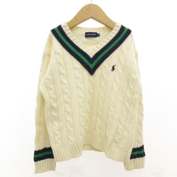 ラルフローレン RALPH LAUREN Vネック ケーブルニット セーター 長袖 コットン 120 白 ホワイト /GV ■GY キッズ【ブランド】ラルフローレン RALPH LAUREN【表記サイズ】120【実寸サイズ】肩幅：37cm　...