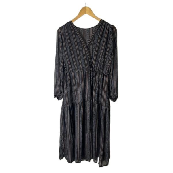 コーポレート cooperate 総柄 カシュクール風 ワンピース リボン ロング 長袖 F ブラック マルチカラー ■GY14 レディース【表記サイズ】Free【実寸サイズ】肩幅：38cm　身幅：56cm　袖丈：54cm　総丈：123cm...