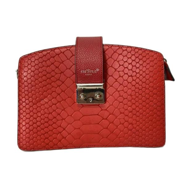 FRET DERIC セカンドバッグ クラッチバッグ 型押し レッド レディース【実寸サイズ】持ち手の長さ：-cm　ヨコ：24cm　タテ：16cm　マチ：5cm　ショルダーの長さ：-cm　　【色】レッド【状態】・多少のキズ、汚れあり　その他...