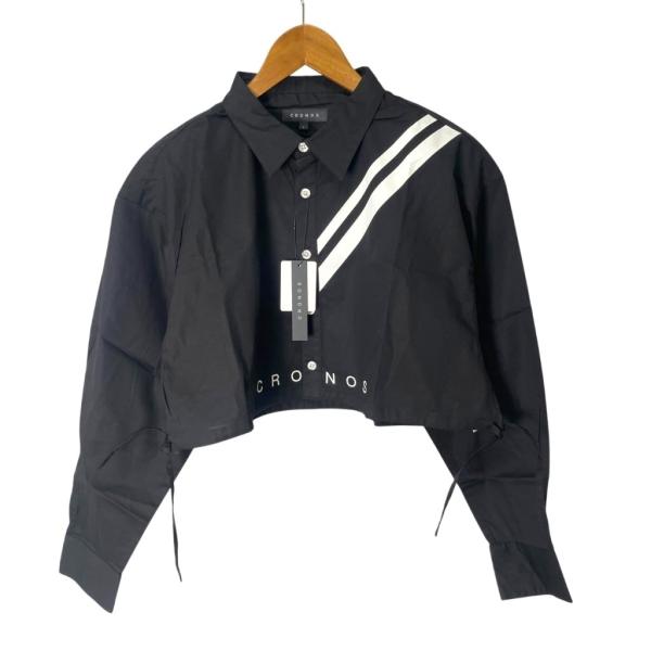 クロノス CRONOS 2LINE SHORT SHIRTS シャツ ブラウス SH-2452 ショート丈 クロップド丈 長袖 L ブラック レディース【表記サイズ】L【実寸サイズ】肩幅：53cm　身幅：55cm　着丈：41cm　袖丈：54...