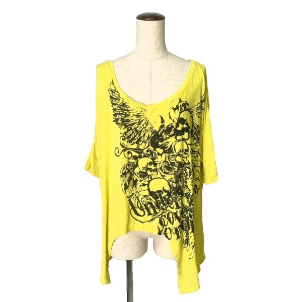 ゴースト オブ ハーレム GHOST OF HARLEM プリントカットソー Tシャツ 変形デザイン ラメ Y2K 半袖 F イエロー レディース【表記サイズ】Free【実寸サイズ】身幅：80cm　着丈：54cm　ゆき丈：53cm　　【素材...