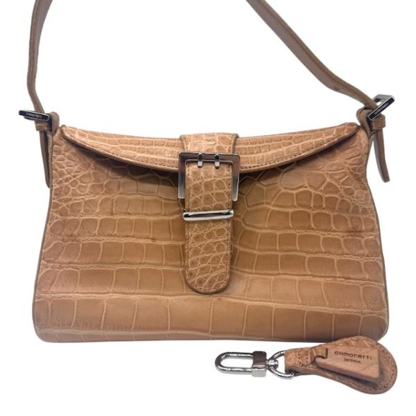 コモラッティ comoratti JRA認定 マットクロコダイル ワニ革 ワンショルダーバッグ ミニハンドバッグ エキゾチックレザー キーリング付属 ベージュ レディース【ブランド】コモラッティ comoratti【実寸サイズ】持ち手の長さ...