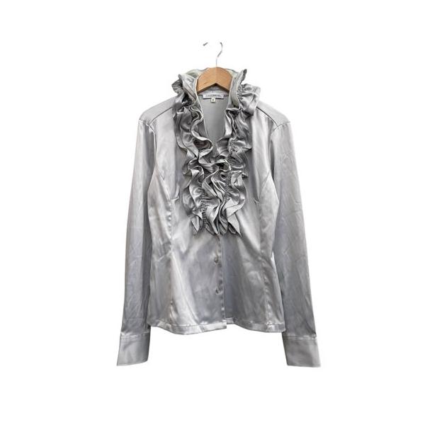 ナラカミーチェ NARA CAMICIE シャツブラウス フリル シャーリング ウエストシェイプ 光沢 シルバー サイズ０ S相当 レディース【ブランド】ナラカミーチェ NARA CAMICIE【表記サイズ】０ S相当【実寸サイズ】肩幅：3...