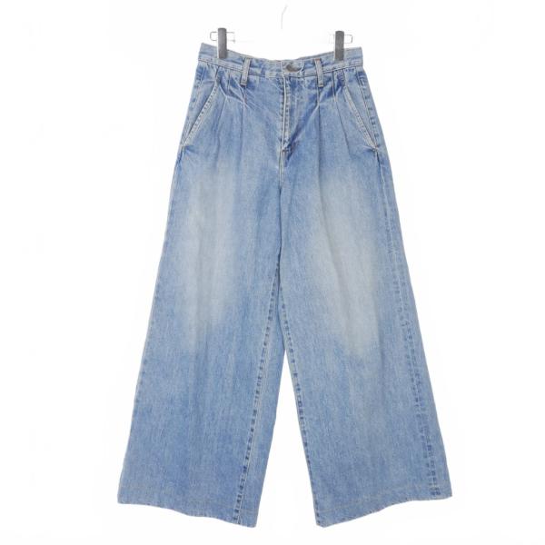 チカキサダ CHIKA KISADA フリンジワイドデニム ジーンズ ウォッシュ加工 サイズ1 ブルー 青 CP-24046 レディース【表記サイズ】1【実寸サイズ】ウエスト：68cm　もも幅：34cm　裾幅：32cm　股上：36cm　股下...