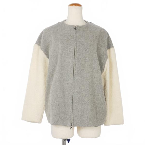 アンソール ENSOR CIVET 袖切替 ノーカラージャケット ブルゾン 38 グレー 白 ホワイト レディース【ブランド】アンソール ENSOR CIVET【表記サイズ】38【実寸サイズ】肩幅：57cm　身幅：57cm　袖丈：44cm　...