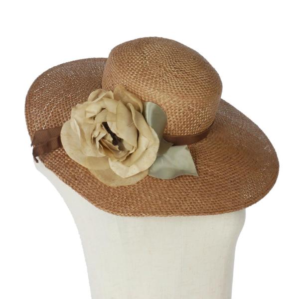 チヨダ CHIYODA 麦わら帽子 ストローハット 造花 ブラウン 茶 ベージュ レディース【実寸サイズ】つば：11cm　頭周り：55cm　　【色】ブラウン ベージュ　※照明や撮影環境により、実物と若干お色が違う場合がございます。予めご了承...