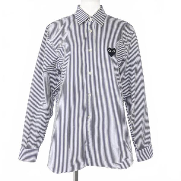 プレイコムデギャルソン PLAY COMME des GARCONS 2013 コットンストライプシャツ ハートワッペン 長袖 S 青 ブルー AZ-B008 レディース【ブランド】プレイコムデギャルソン PLAY COMME des GA...