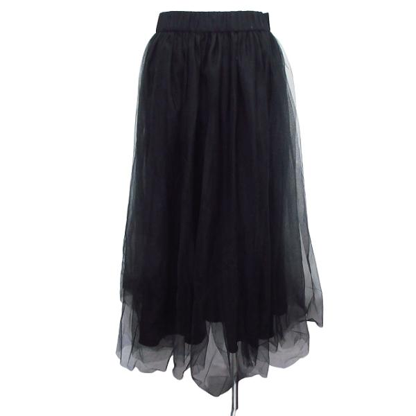 イーバイエクラ E by eclat チュールスカート ロング 無地 36 Mサイズ相当 ブラック k33241 0213 レディース【表記サイズ】36【実寸サイズ】ウエスト：32〜40cm　ヒップ：-cm　スカート丈：90.5cm　　【素...