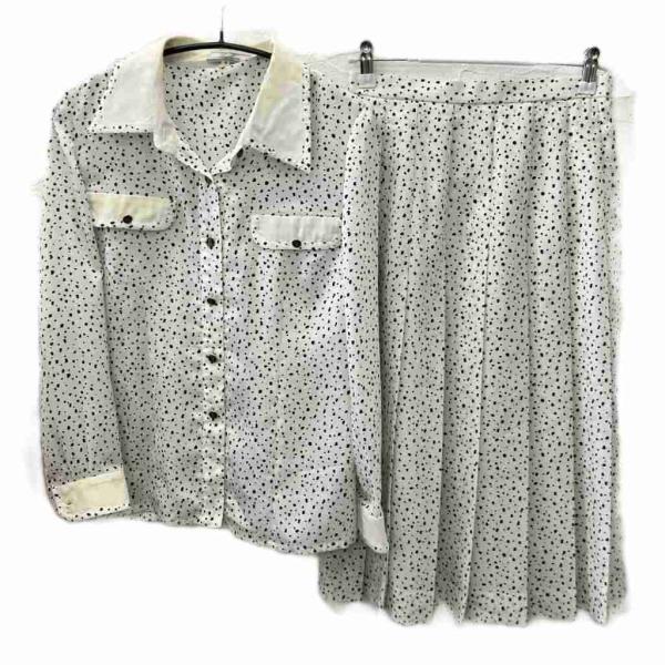 レリアン Leilian シャツワンピース 長袖 フレアスカート ミモレ ロング 総柄 9 M 白 ホワイト 黒 ブラック ■GY09 【ブランド】レリアン Leilian【表記サイズ】上下とも9 M相当【実寸サイズ】ジャケット 肩幅：約3...