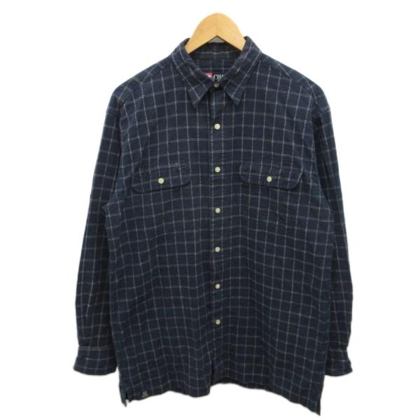 チャップス CHAPS 古着 シャツ 長袖 オーバーサイズ チェック柄 総柄 M 紺 ネイビー ■MET2 メンズ【ブランド】チャップス CHAPS【表記サイズ】M【実寸サイズ】肩幅：約52cm　身幅：約59cm　袖丈：約57cm　着丈：約...