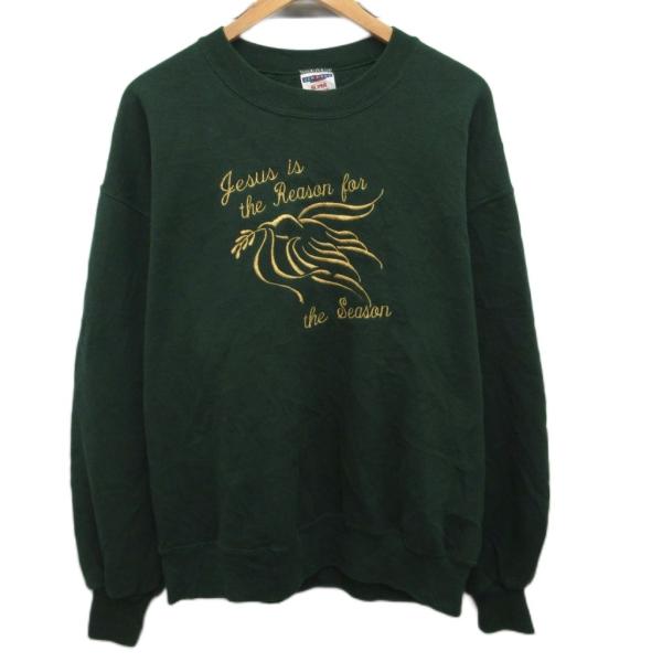 ジャージーズ JERZEES 古着 トレーナー スウェット 刺繍 USA製 L 緑 グリーン ■MET2 メンズ【表記サイズ】L【実寸サイズ】肩幅：約63cm　身幅：約62cm　袖丈：約60cm　着丈：約69cm　　【素材】綿 ポリエステル...