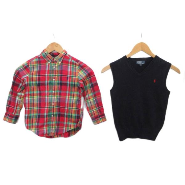 ラルフローレン RALPH LAUREN 2点セット ボタンダウンシャツ BDシャツ ニットベスト 130cm 110cm 赤 レッド 紺 ネイビー マルチカラー【ブランド】ラルフローレン RALPH LAUREN【表記サイズ】ベスト 13...