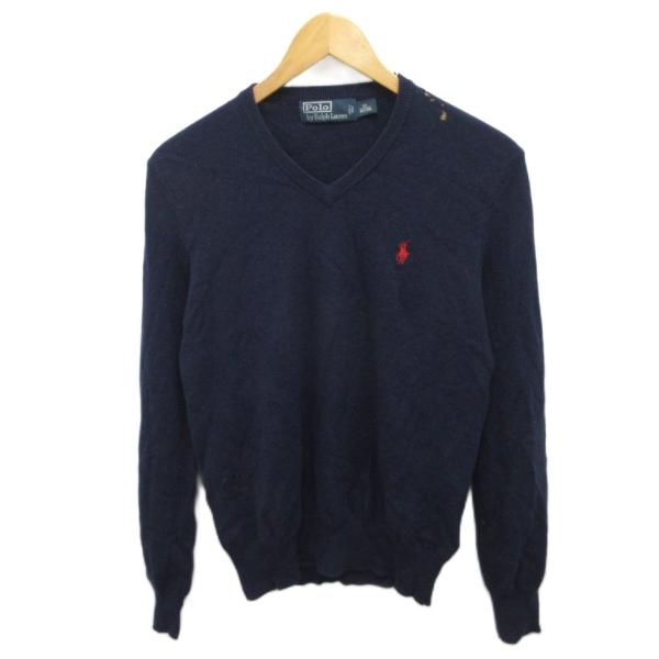 ポロ バイ ラルフローレン Polo by Ralph Lauren ニット セーター Vネック ロゴ刺繍 ポニー刺繍 ウール XS 紺 ネイビー ■MET2 メンズ【ブランド】ポロ バイ ラルフローレン Polo by Ralph Lau...