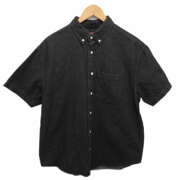 シュプリーム 美品 21SS Embossed Denim S/S Shirt デニムボタンダウンシャツ BDシャツ 半袖 プリントバックロゴ S 黒 ブラック【ブランド】シュプリーム SUPREME【表記サイズ】S【実寸サイズ】肩幅：約5...