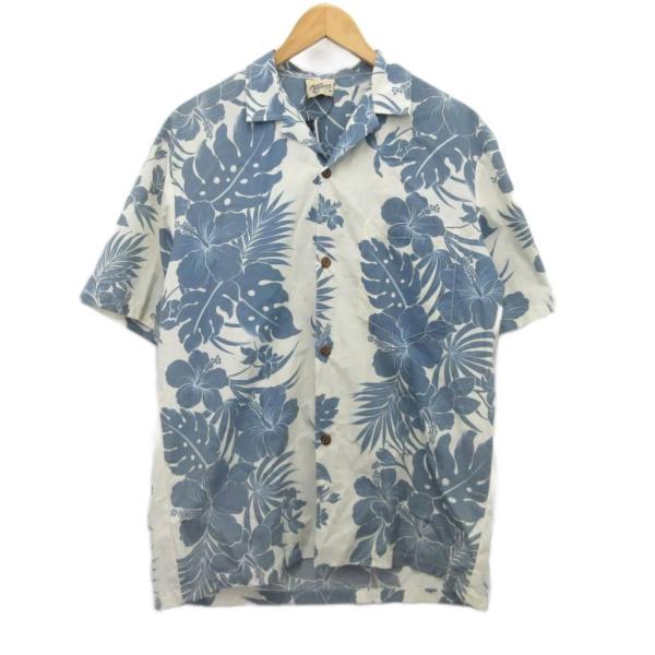 ロイヤルクリエーションズ royal creations 美品 アロハシャツ 半袖 ボタニカル 青 ブルー M ■MET2 【表記サイズ】M【実寸サイズ】肩幅：48cm　身幅：56cm　着丈：75cm　袖丈：25cm　　【素材】ポリエステル...