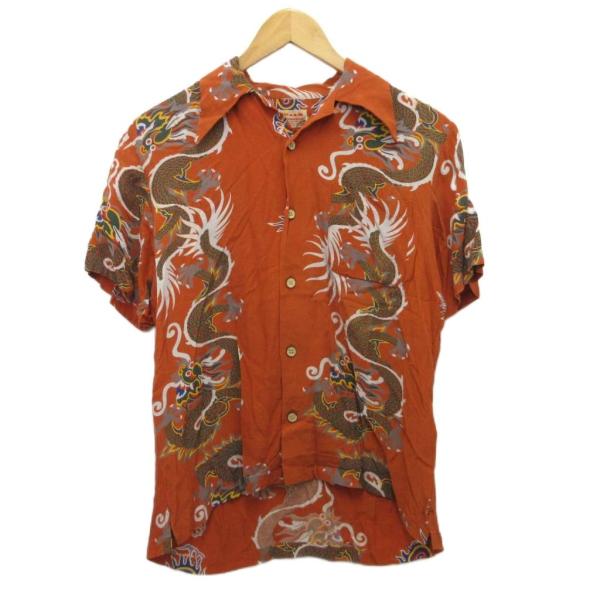 ネイティブハワイアン Native Hawaiians ヴィンテージ アロハシャツ 半袖 オレンジ 36 約S ■MET2 メンズ【表記サイズ】36 約S【実寸サイズ】肩幅：42cm　身幅：51cm　着丈：63cm　袖丈：20cm　　【素材...