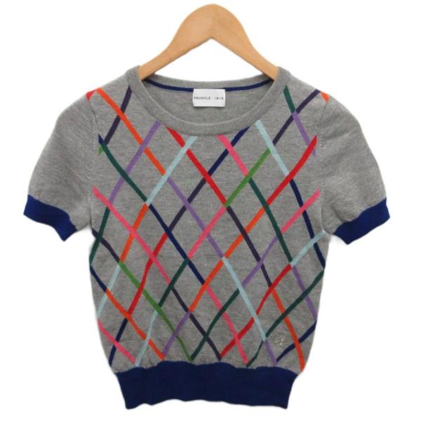 プリングル Pringle 1815 ニット セーター 半袖 総柄 10 グレー 紺 ネイビー S5N04-601-07 ■YHS10 レディース【ブランド】プリングル Pringle【表記サイズ】10【実寸サイズ】肩幅：約32cm　身幅：...