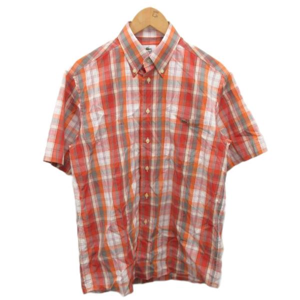 ラコステ LACOSTE ボタンダウンシャツ BDシャツ 半袖 チェック 2 S 赤 レッド マルチカラー CH143S ■YHS10 メンズ【ブランド】ラコステ LACOSTE【表記サイズ】2 S相当【実寸サイズ】肩幅：約46cm　身幅：...