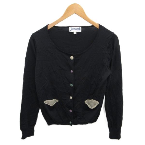 ホコモモラ JOCOMOMOLA クルーネックカーディガン ニット ビジューボタン 40 黒 ブラック GJFGP-08130 ■YHS10 レディース【ブランド】ホコモモラ JOCOMOMOLA【表記サイズ】40【実寸サイズ】肩幅：約37...