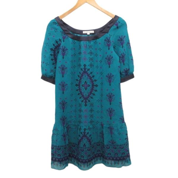 ナネットレポー nanette lepore シルク100% ワンピース ドレス ひざ丈 総柄 青 ブルー 2 約M ■YHS12 レディース【ブランド】ナネットレポー nanette lepore【表記サイズ】2 約M【実寸サイズ】身幅：...