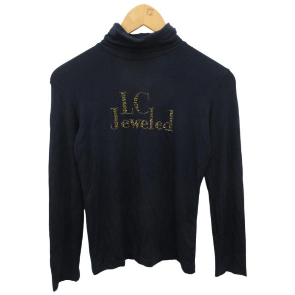 レコパン LES COPAINS カットソー 長袖 ハイネック ロゴ 薄手 44 紺  ネイビー ■YHS10 レディース【ブランド】レコパン LES COPAINS【表記サイズ】44【実寸サイズ】肩幅：約38cm　身幅：約44cm　袖丈：...