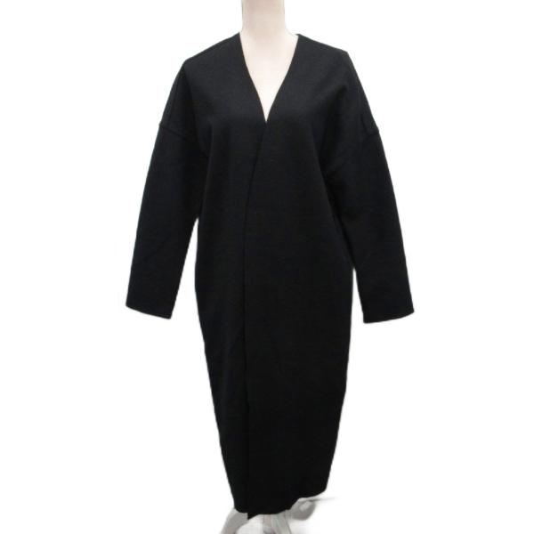 パン PAN MANT COAT コート カーディガン ジャケット ロング丈 ノーカラー ウール F 黒 ブラック ■TC レディース【表記サイズ】F【実寸サイズ】身幅：61cm　着丈：112cm　ゆき丈：83cm　　【素材】毛65％ ナイ...