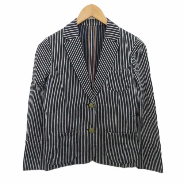 パンセ pense'e デニムジャケット ブレザー テーラード ストライプ リネン混 2B 金ボタン 紺 ネイビー 36 ■TC レディース【ブランド】パンセ pense'e【表記サイズ】36【実寸サイズ】肩幅：36cm　身幅：43cm　袖...