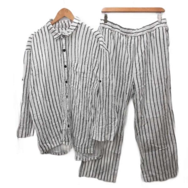 gelato pique JOEL ROBUCHON パジャマ セットアップ ルームウェア シャツ イージーパンツ 長袖 ストライプ L 白 ホワイト グレー【ブランド】ジェラートピケ gelato pique【表記サイズ】上下ともL【実寸...