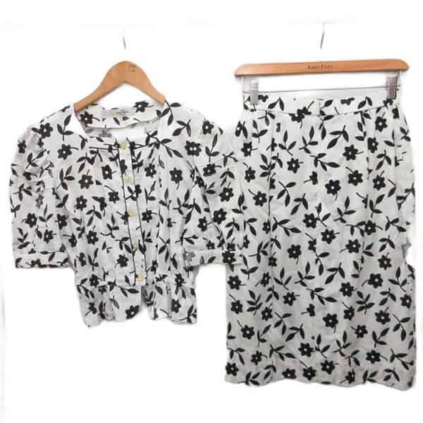 ハーディエイミス HARDY AMIES セットアップ ワンピース ブラウス タイトスカート 半袖 ひざ丈 花柄 総柄 9 白 ホワイト 黒 ブラック【ブランド】ハーディエイミス HARDY AMIES【表記サイズ】上下ともに9【実寸サイズ...