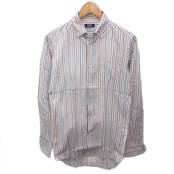 MAURIZIO BALDASSARI ボタンダウンシャツ BDシャツ 長袖 ストライプ 白 ホワイト 紺  ネイビー マルチカラー 1761-2002 メンズ【表記サイズ】サイズ表記なし(実寸サイズをご参考ください。)【実寸サイズ】肩幅：...