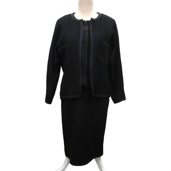 シャネル CHANEL ツイードスーツ フォーマル セットアップ ワンピース ジャケット 黒 ブラック 40 ■IBO91 レディース【ブランド】シャネル CHANEL【表記サイズ】40【実寸サイズ】肩幅：32cm　身幅：44cm　袖丈：-...